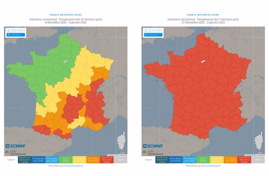Précipitations et températures des trois derniers mois en France
